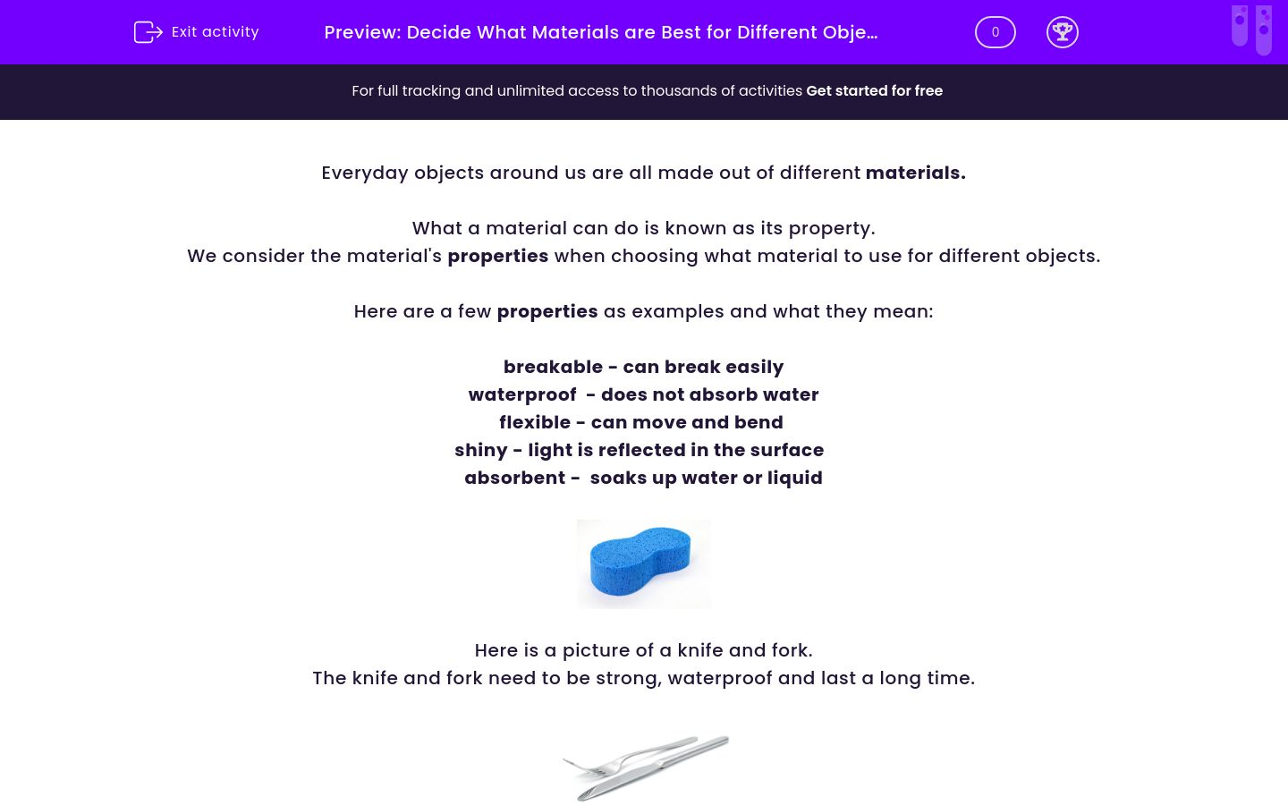 Decide What Materials are Best for Different Objects Worksheet - EdPlace