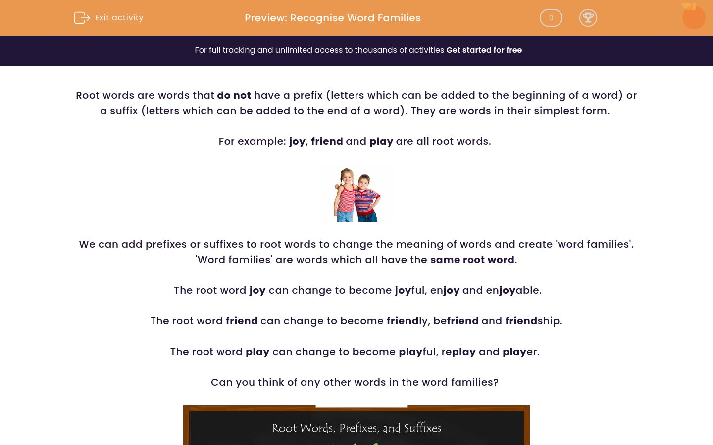 Recognise Word Families Worksheet - EdPlace