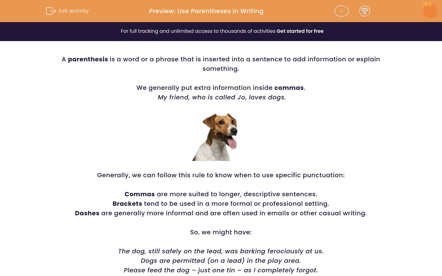 Use Parentheses in Writing Worksheet - EdPlace
