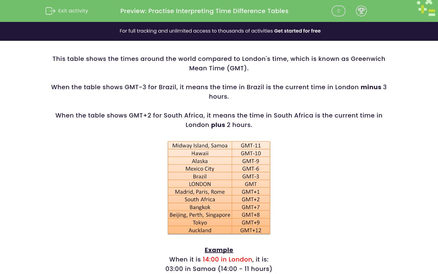 Practise Interpreting Time Difference Tables Worksheet - EdPlace