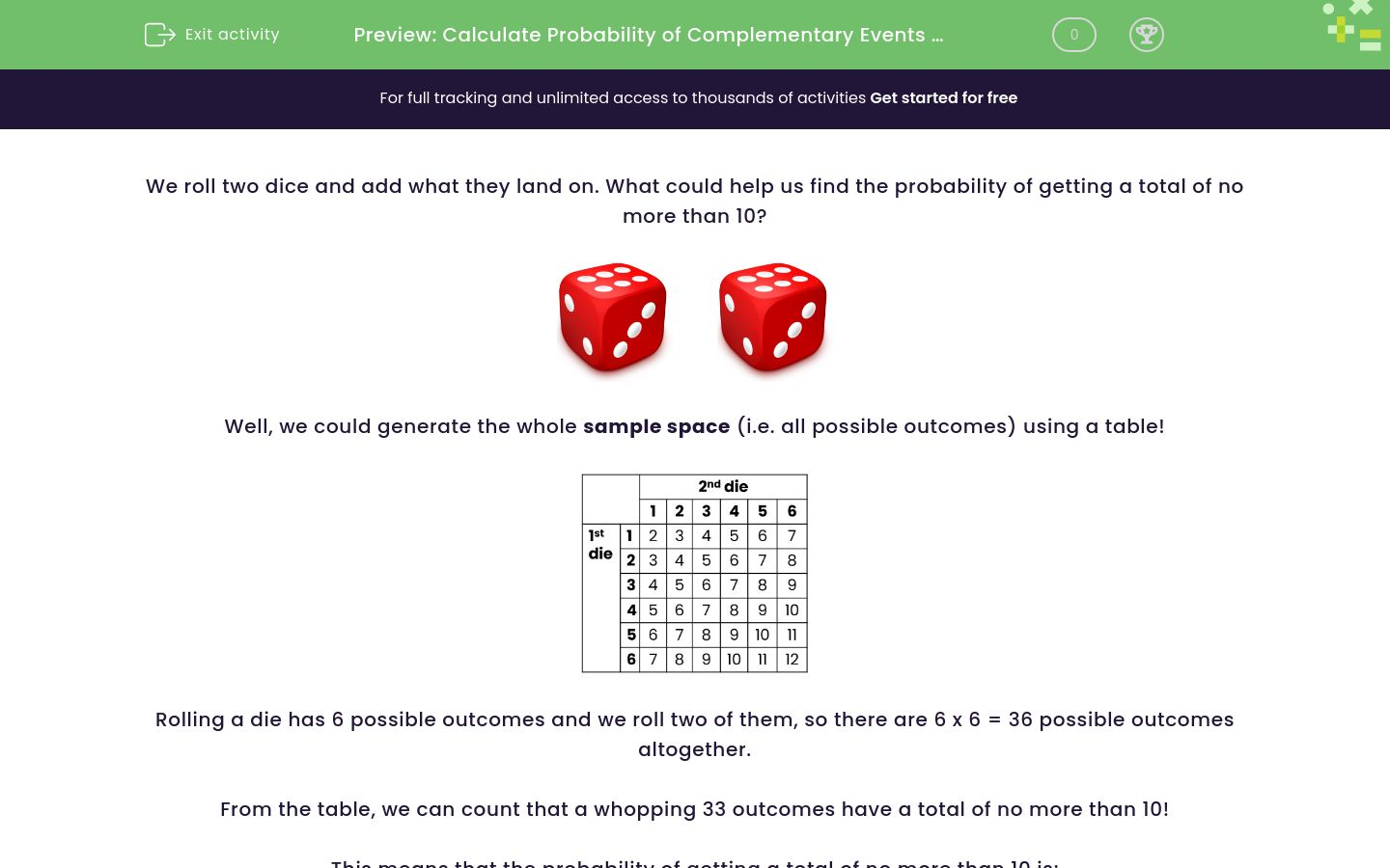 Calculate Probability of Complementary Events Using Tables Worksheet ...