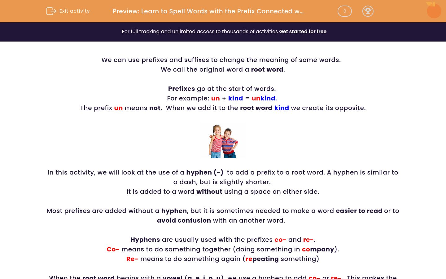 Learn to Spell Words with the Prefix Connected with a Hyphen Worksheet ...
