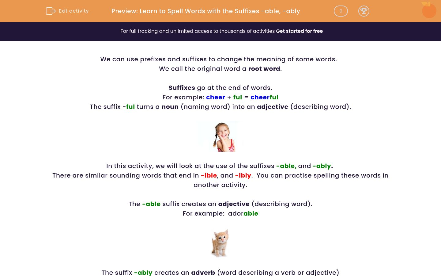 Learn to Spell Words with the Suffixes -able, -ably Worksheet - EdPlace
