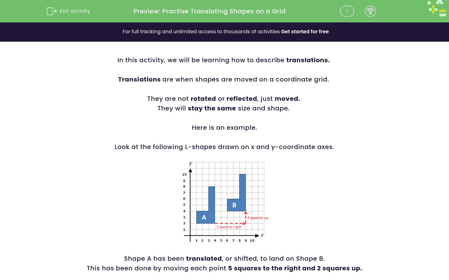 Practise Translating Shapes on a Grid Worksheet - EdPlace