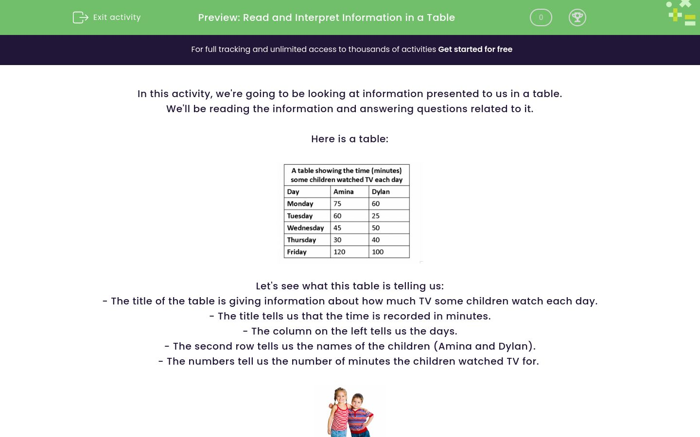 Read and Interpret Information in a Table Worksheet - EdPlace