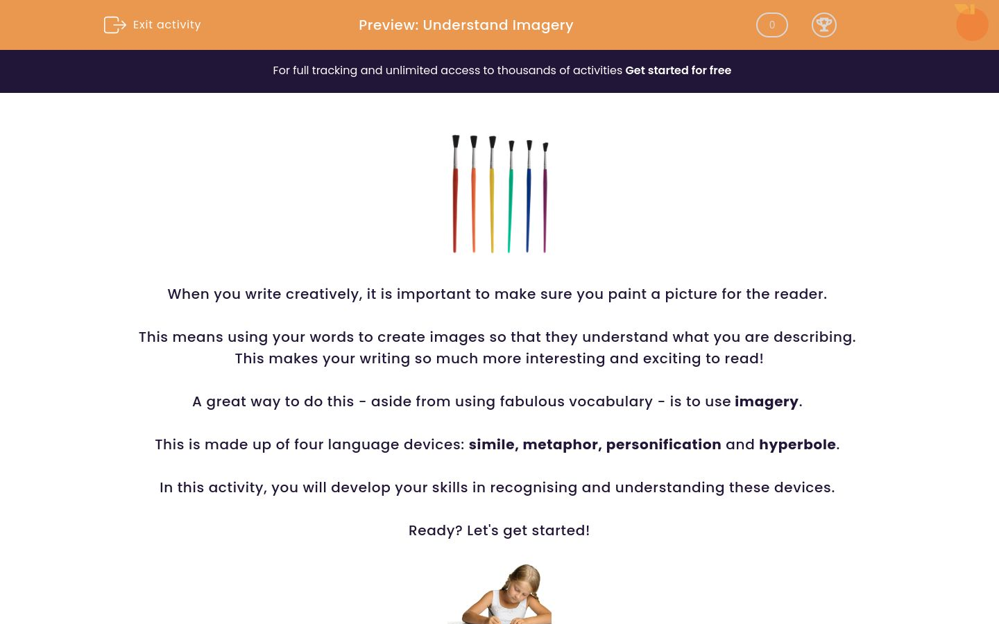 Understand Imagery Worksheet - EdPlace