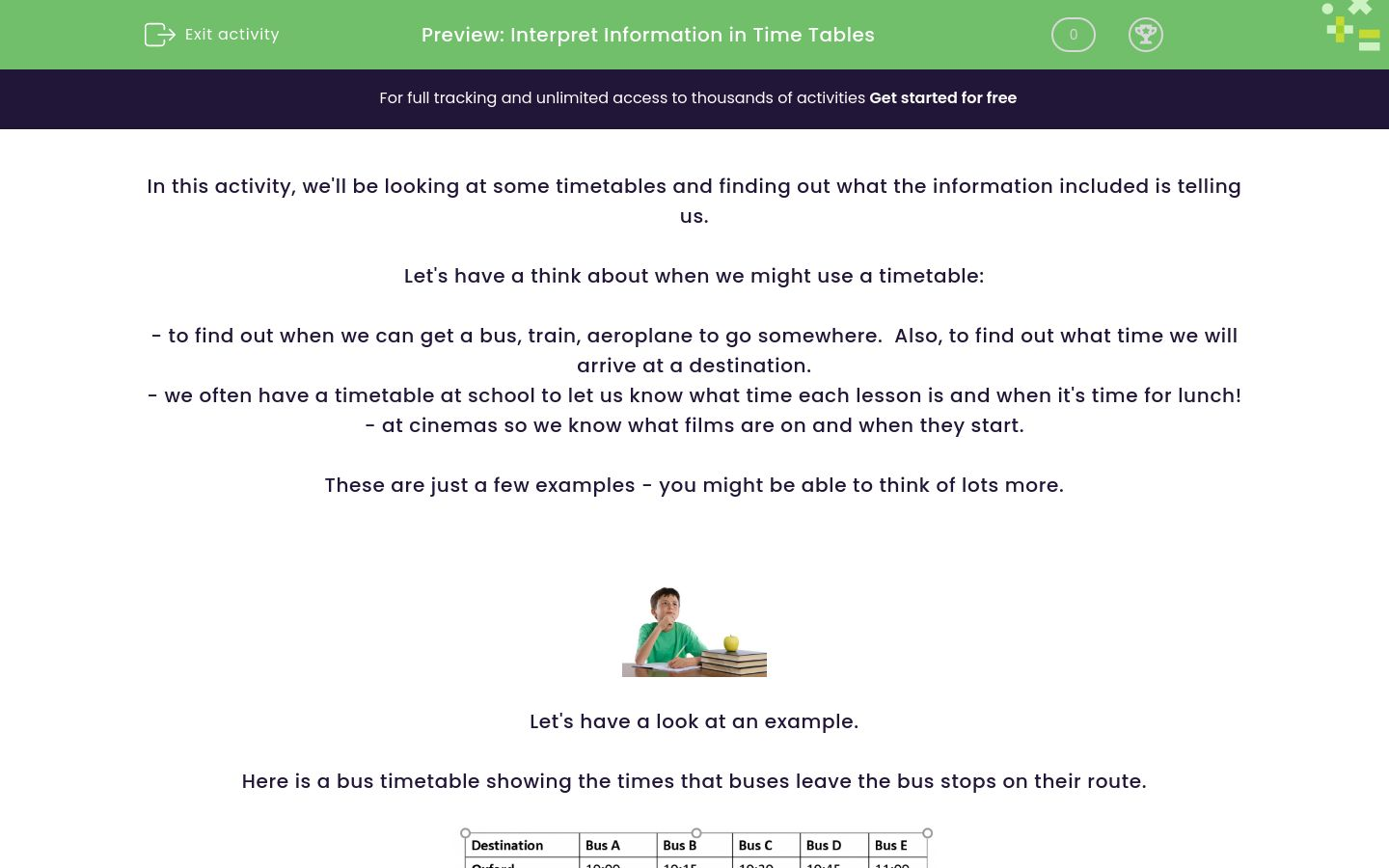 Interpret Information in Time Tables Worksheet - EdPlace