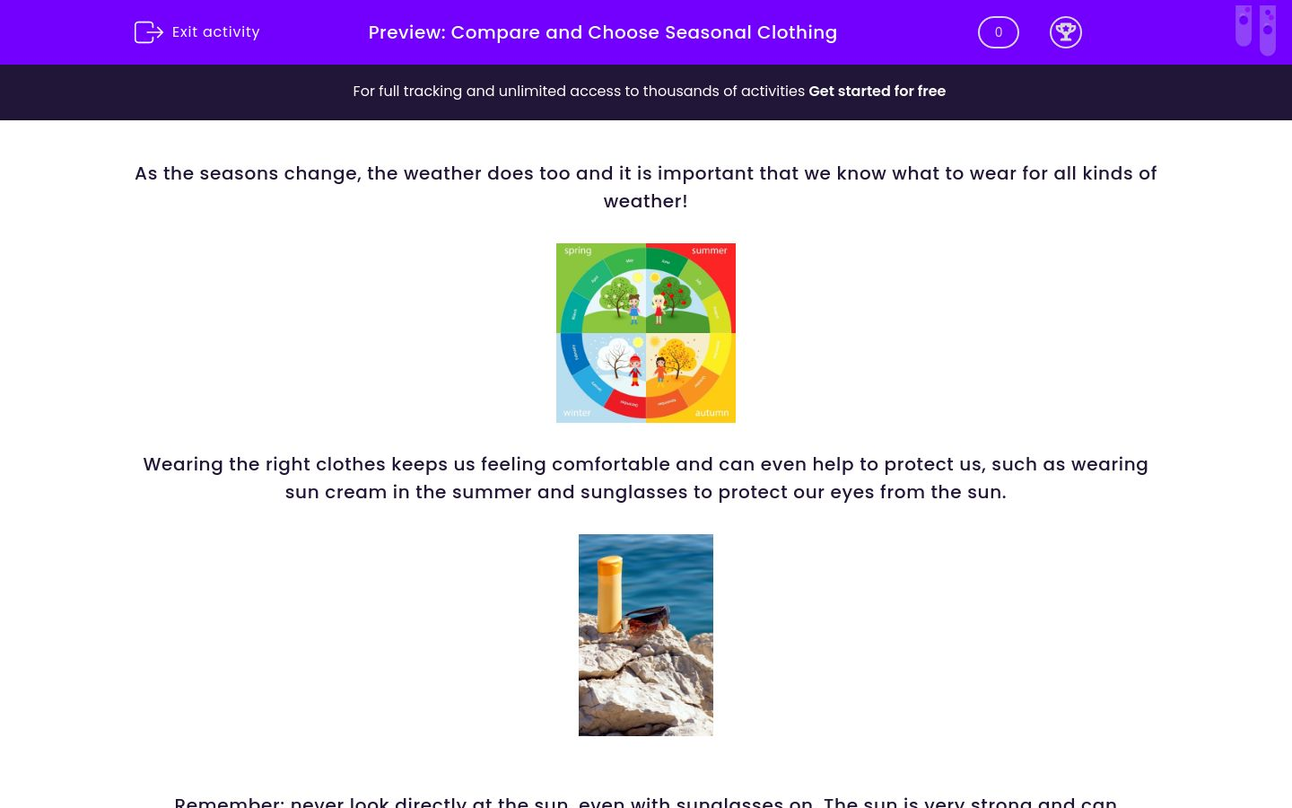 Compare and Choose Seasonal Clothing Worksheet - EdPlace