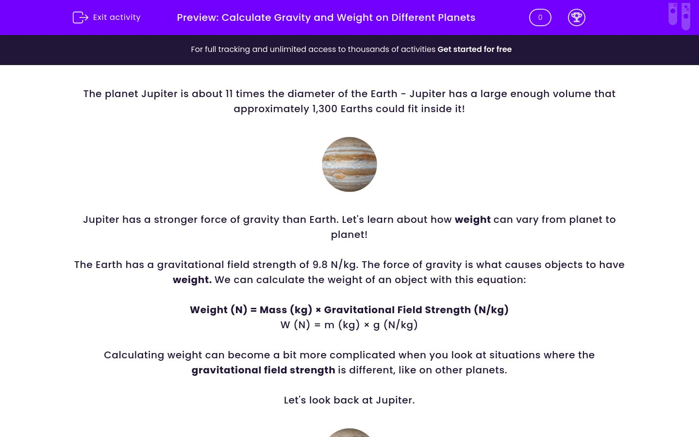 Calculate Gravity and Weight on Different Planets Worksheet - EdPlace