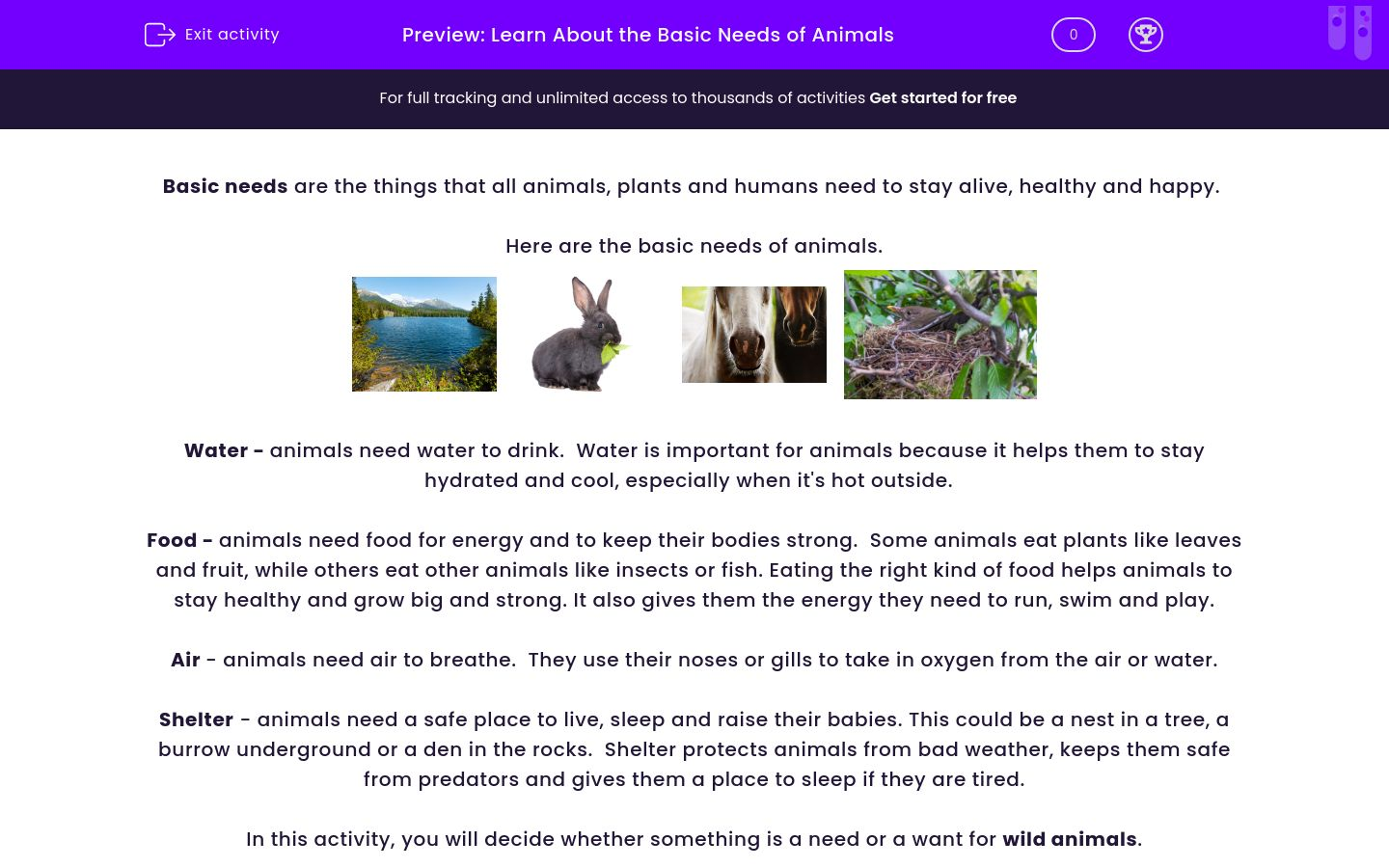 Learn About the Basic Needs of Animals Worksheet - EdPlace