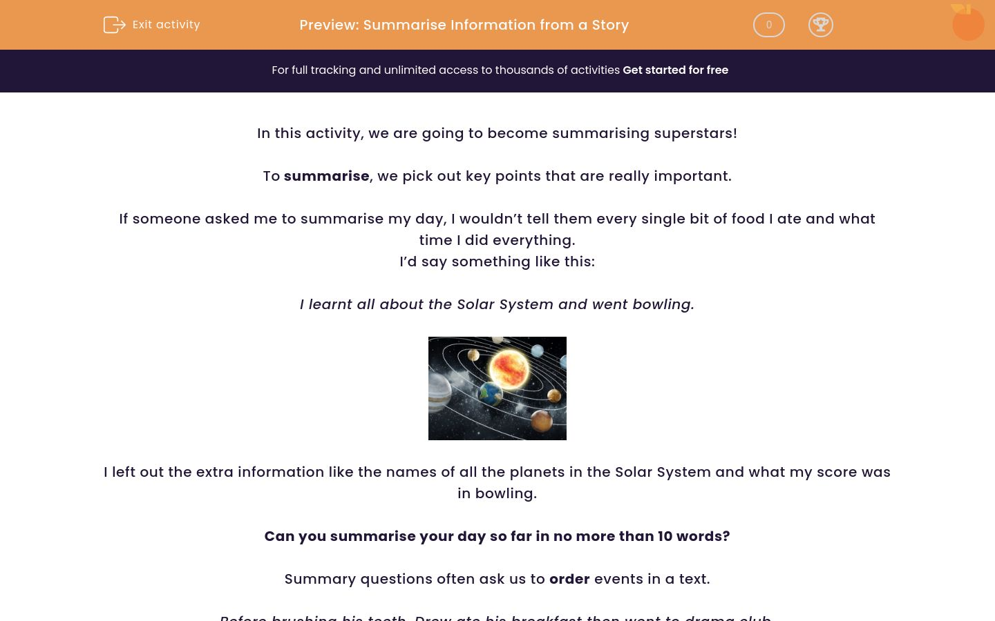Summarise Information from a Story Worksheet - EdPlace