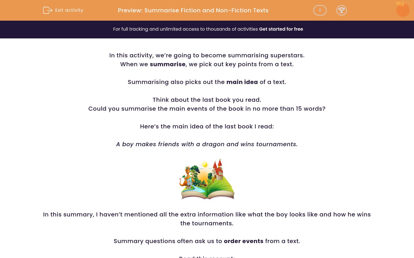 Summarise Fiction and Non-Fiction Texts Worksheet - EdPlace