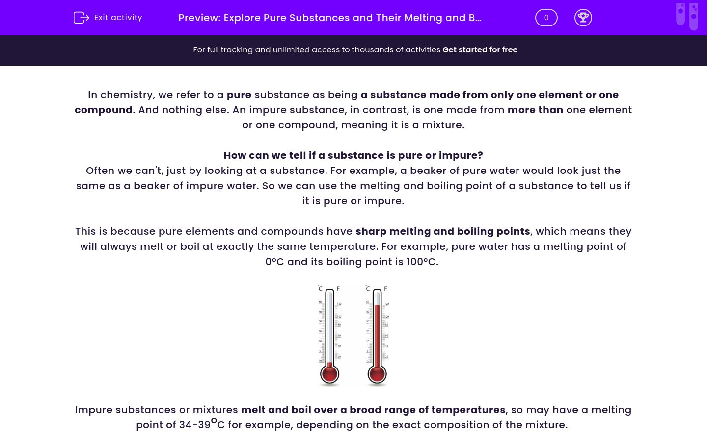 Explore Pure Substances and Their Melting and Boiling Points Worksheet - EdPlace