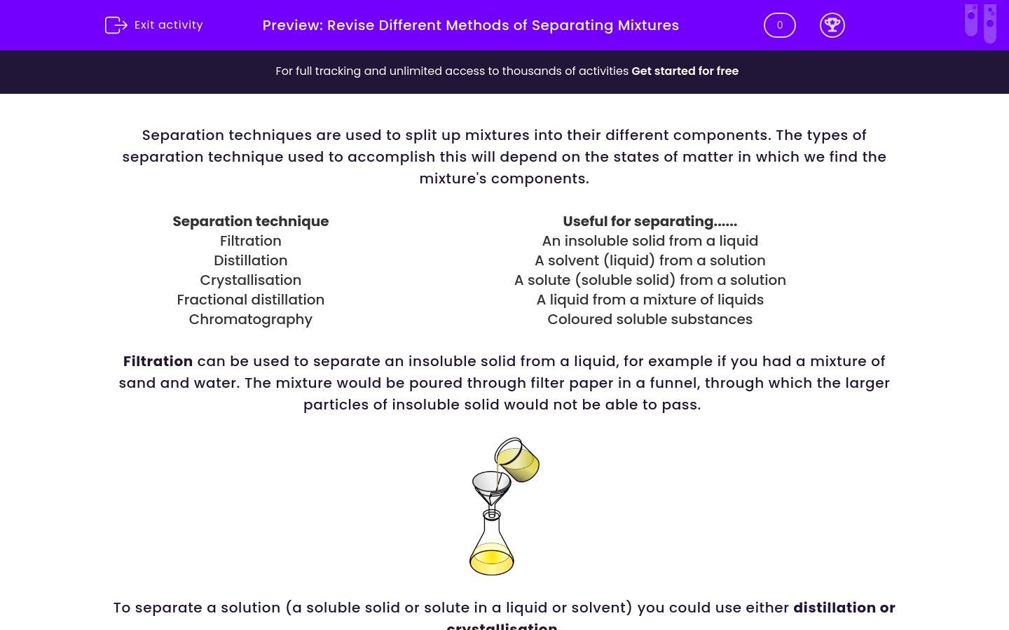 Revise Different Methods of Separating Mixtures Worksheet - EdPlace