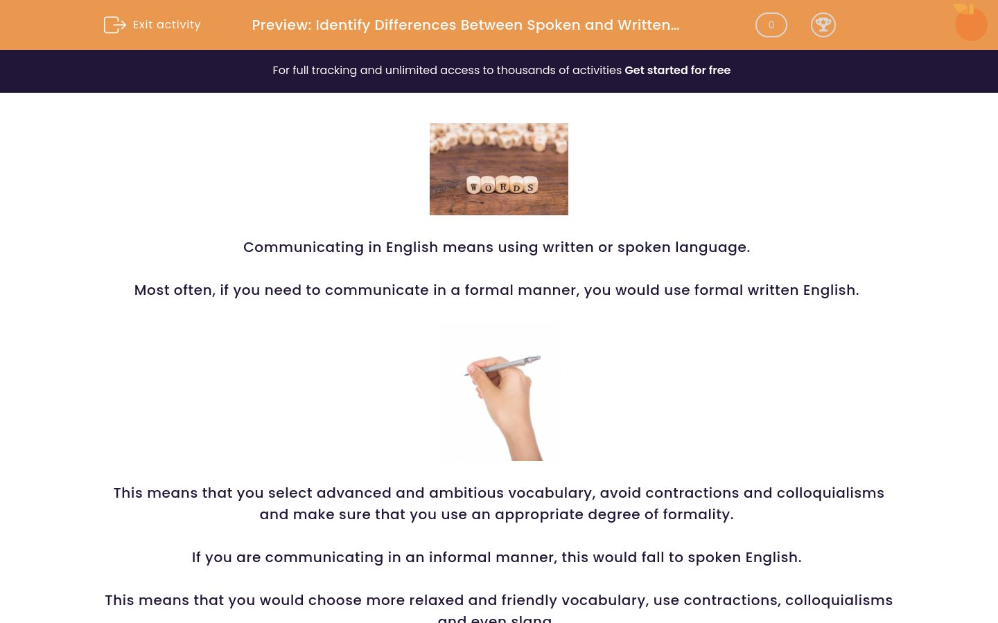 Identify Differences Between Spoken and Written English Worksheet - EdPlace