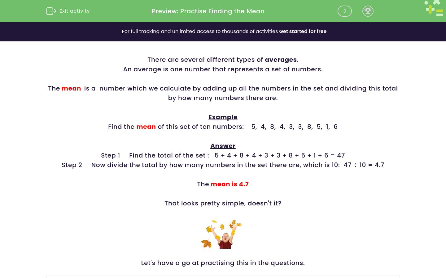 Practise Finding the Mean Worksheet - EdPlace