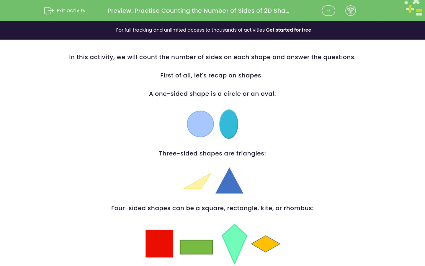 Practise Counting the Number of Sides of 2D Shapes Worksheet - EdPlace