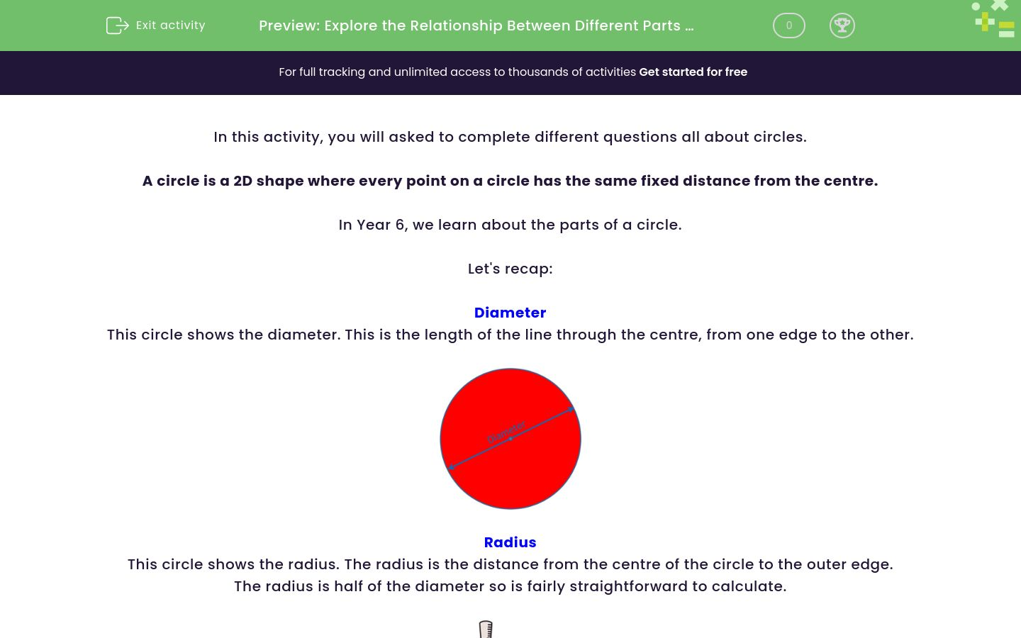 Explore the Relationship Between Different Parts of a Circle Worksheet ...