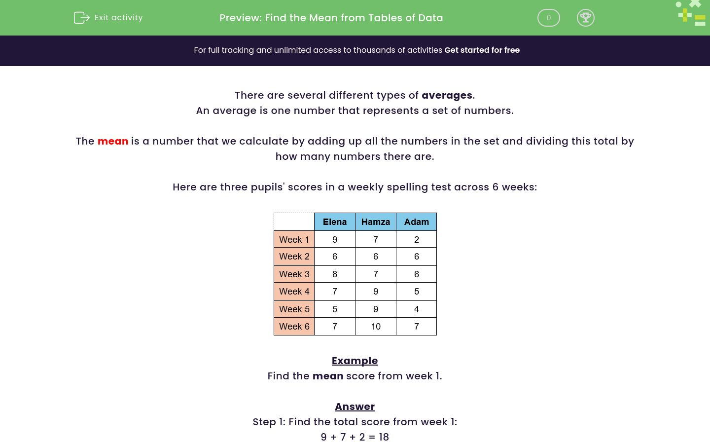 Find the Mean from Tables of Data Worksheet - EdPlace