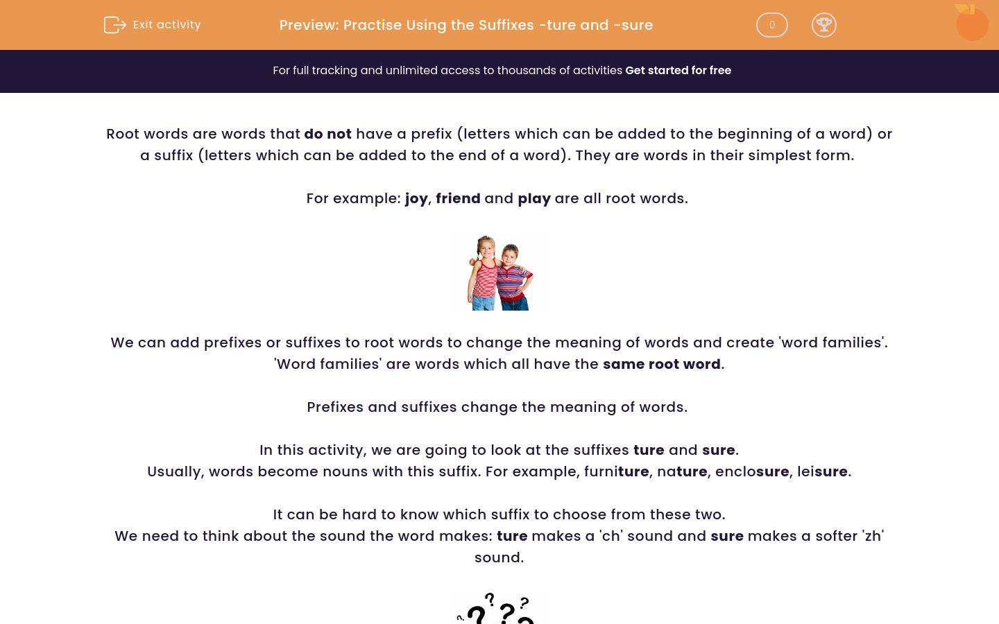 Practise Using the Suffixes -ture and -sure Worksheet - EdPlace