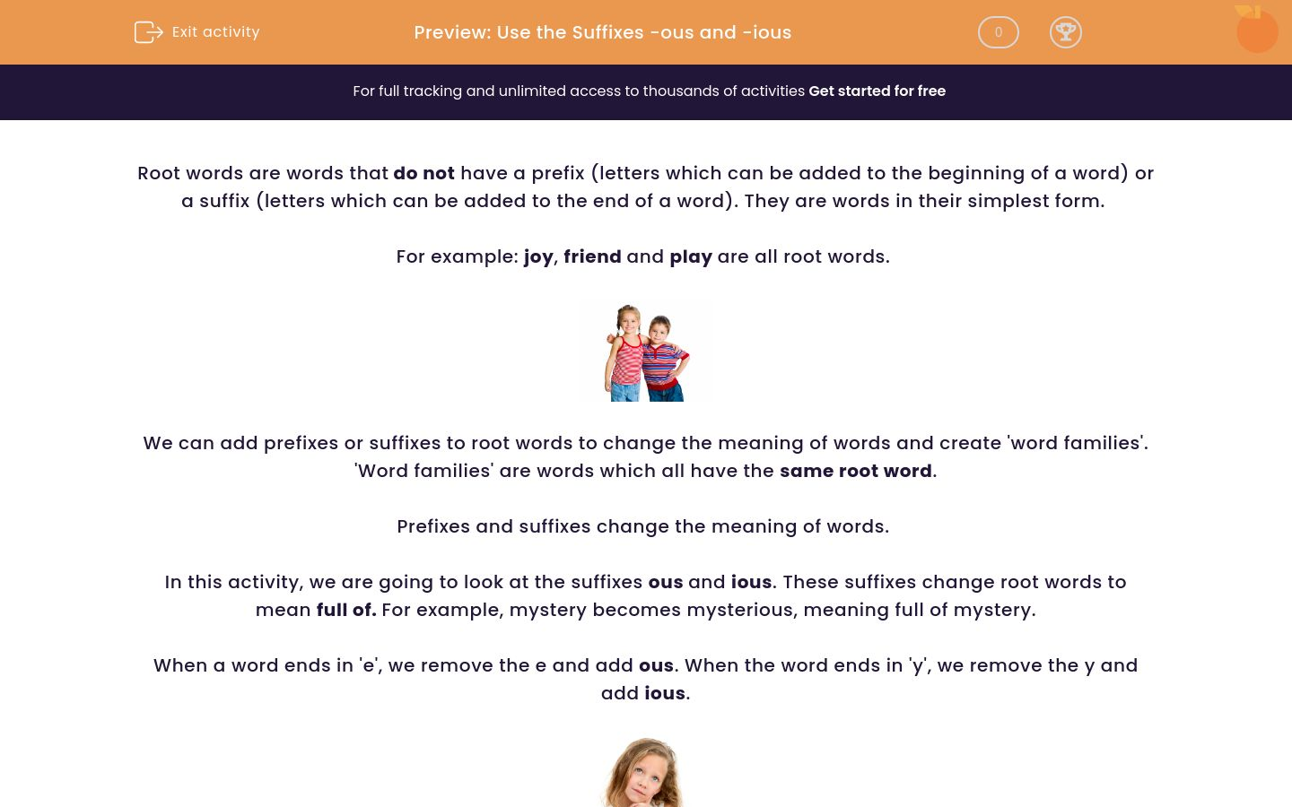 Use the Suffixes -ous and -ious Worksheet - EdPlace