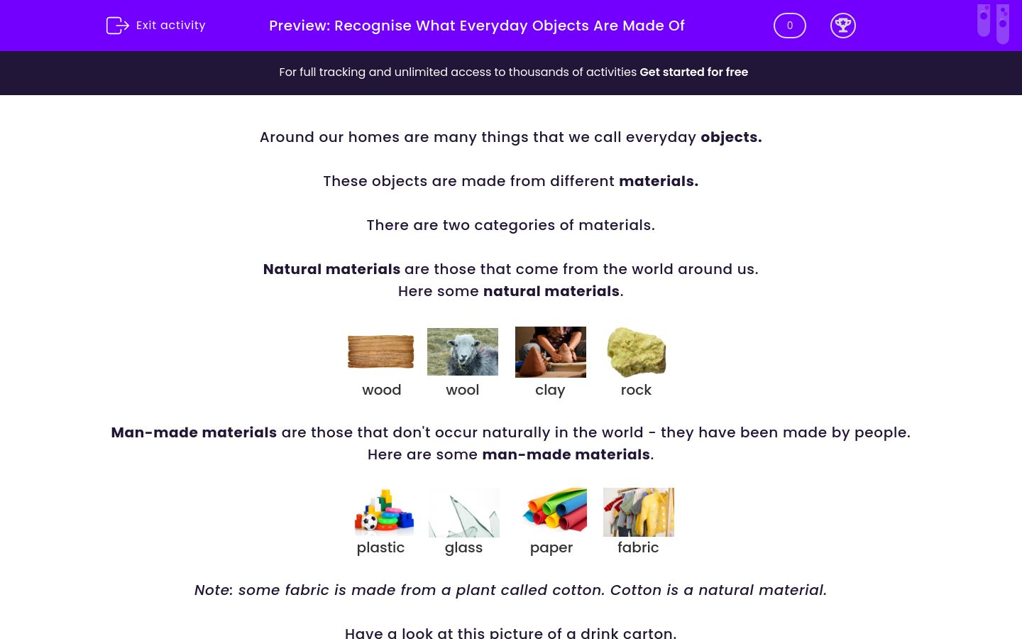Recognise What Everyday Objects Are Made Of Worksheet - EdPlace