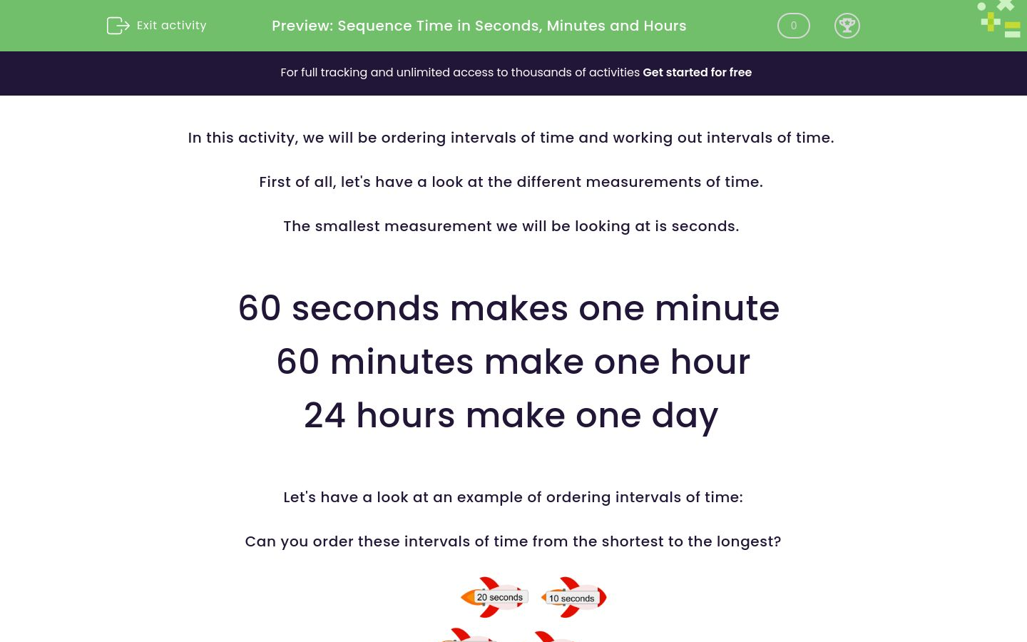 Sequence Time in Seconds, Minutes and Hours Worksheet - EdPlace