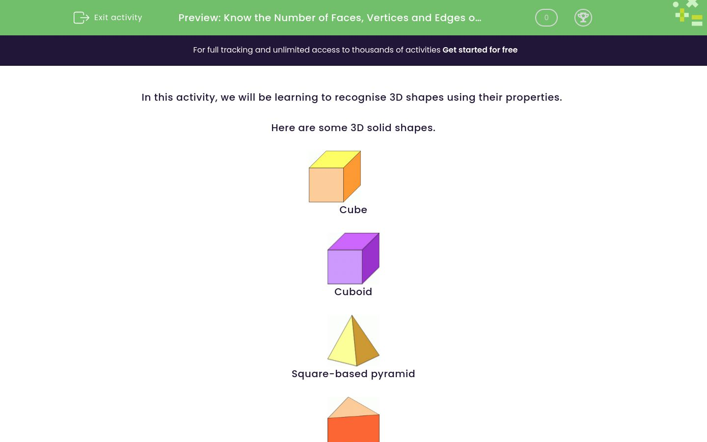 Know the Number of Faces, Vertices and Edges of 3D Shapes Worksheet ...