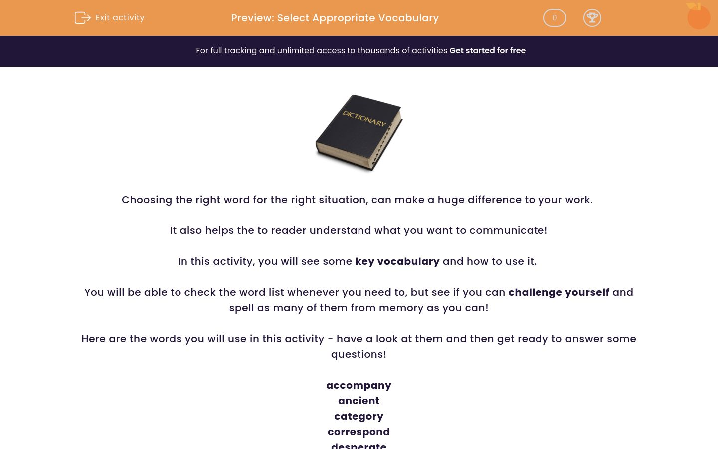 Select Suitable Vocabulary Worksheet - EdPlace