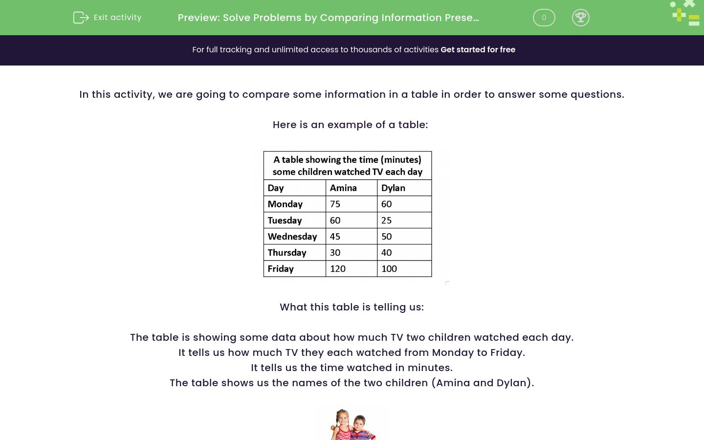 Solve Problems by Comparing Information Presented in a Table Worksheet ...