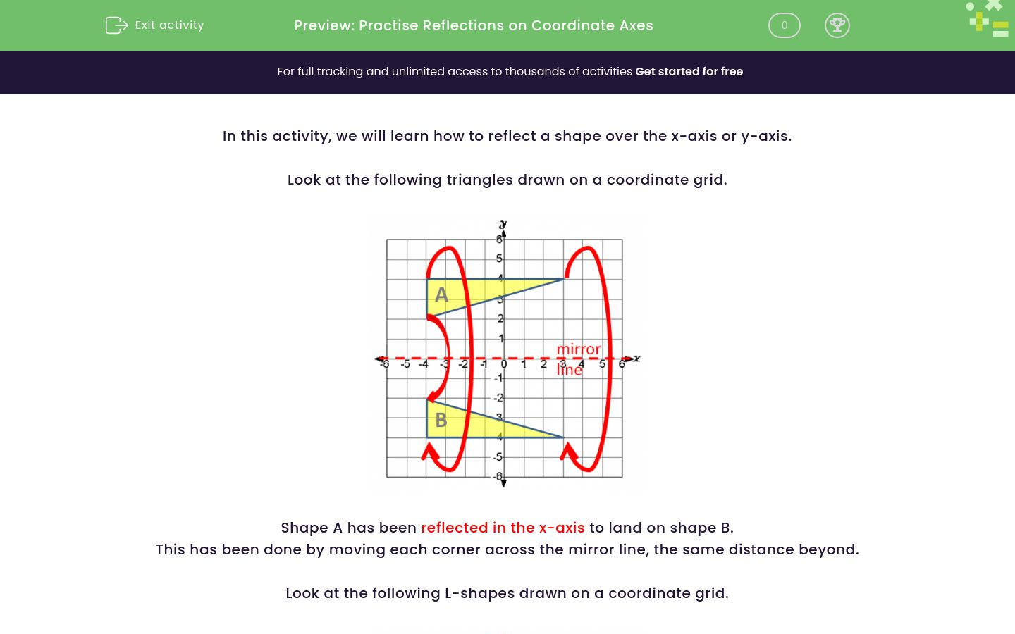 Practise Reflections on Coordinate Axes Worksheet - EdPlace