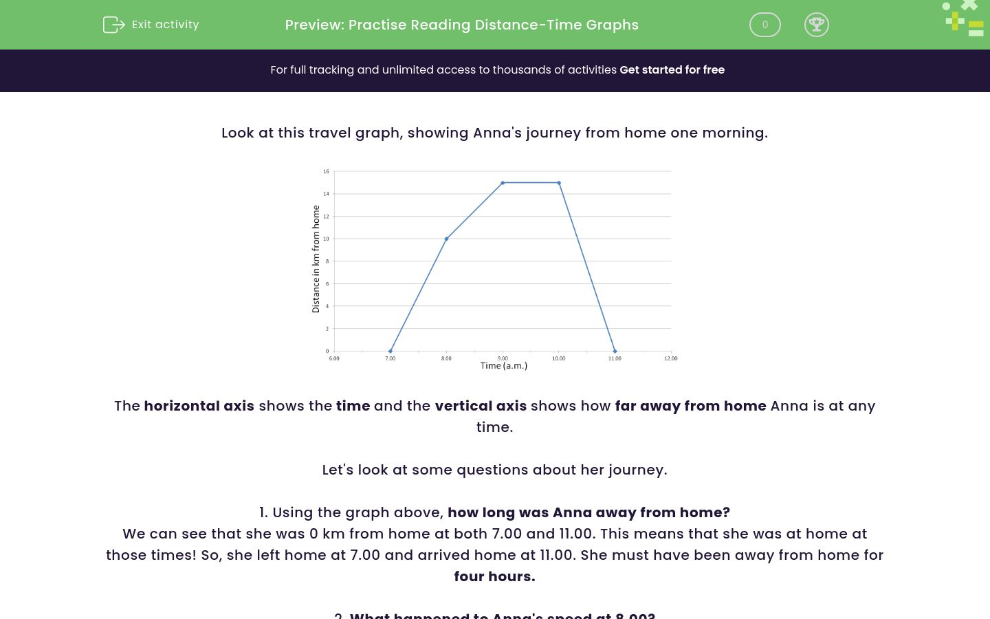 Practise Reading Distance-Time Graphs Worksheet - EdPlace