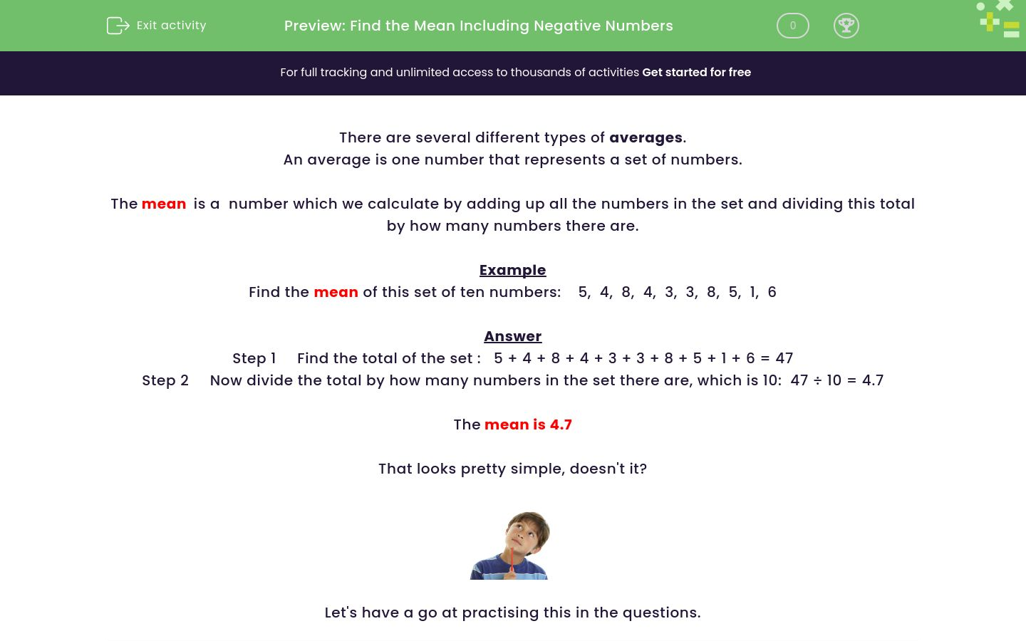 Find the Mean Including Negative Numbers Worksheet - EdPlace