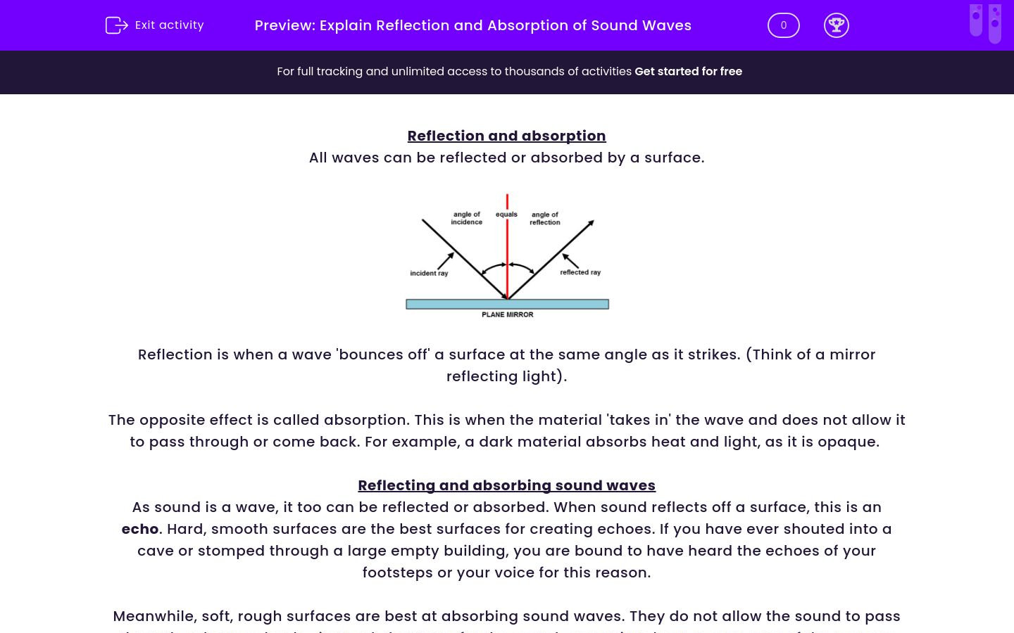 Explain Reflection and Absorption of Sound Waves Worksheet - EdPlace