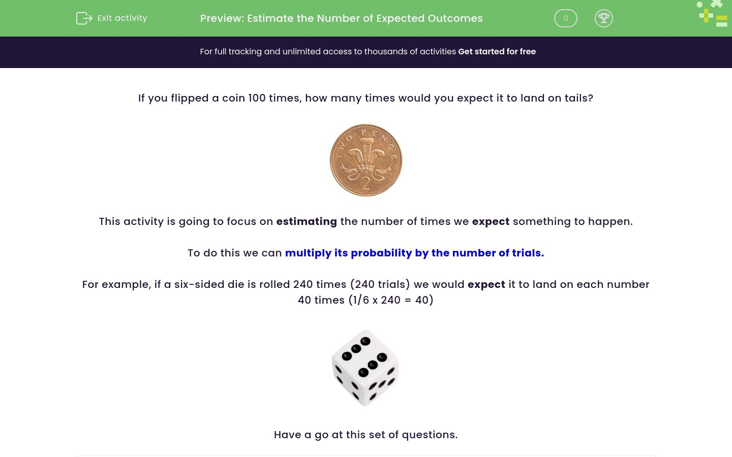 Estimate the Number of Expected Outcomes Worksheet - EdPlace