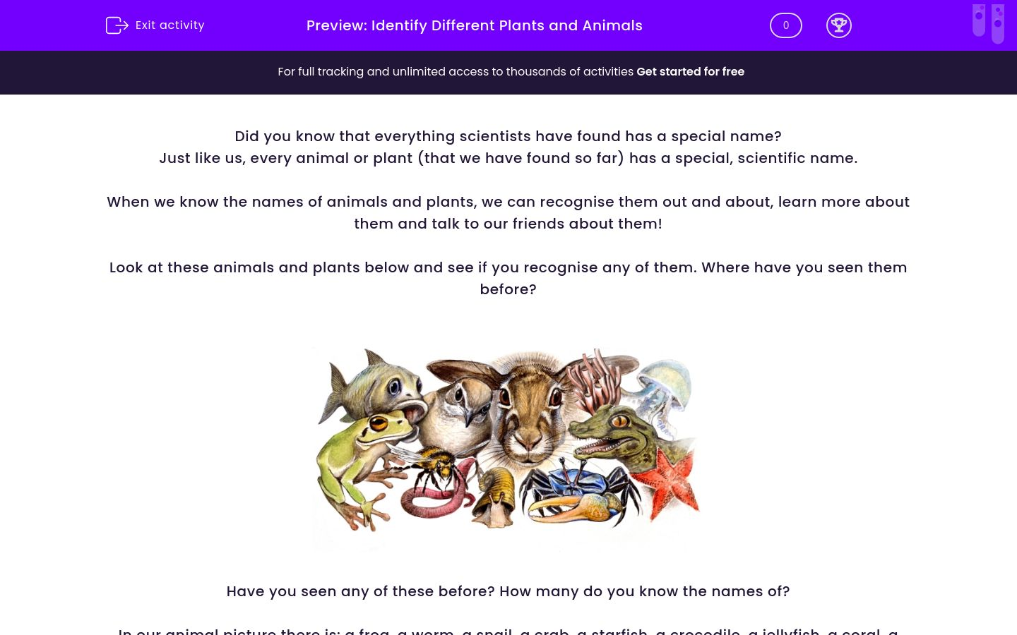 Identify Different Plants and Animals Worksheet - EdPlace