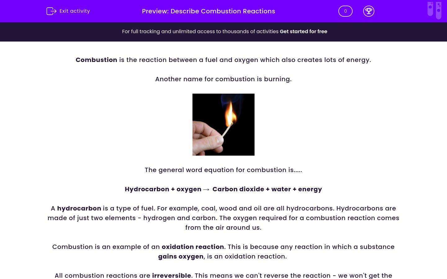Describe Combustion Reactions Worksheet - EdPlace