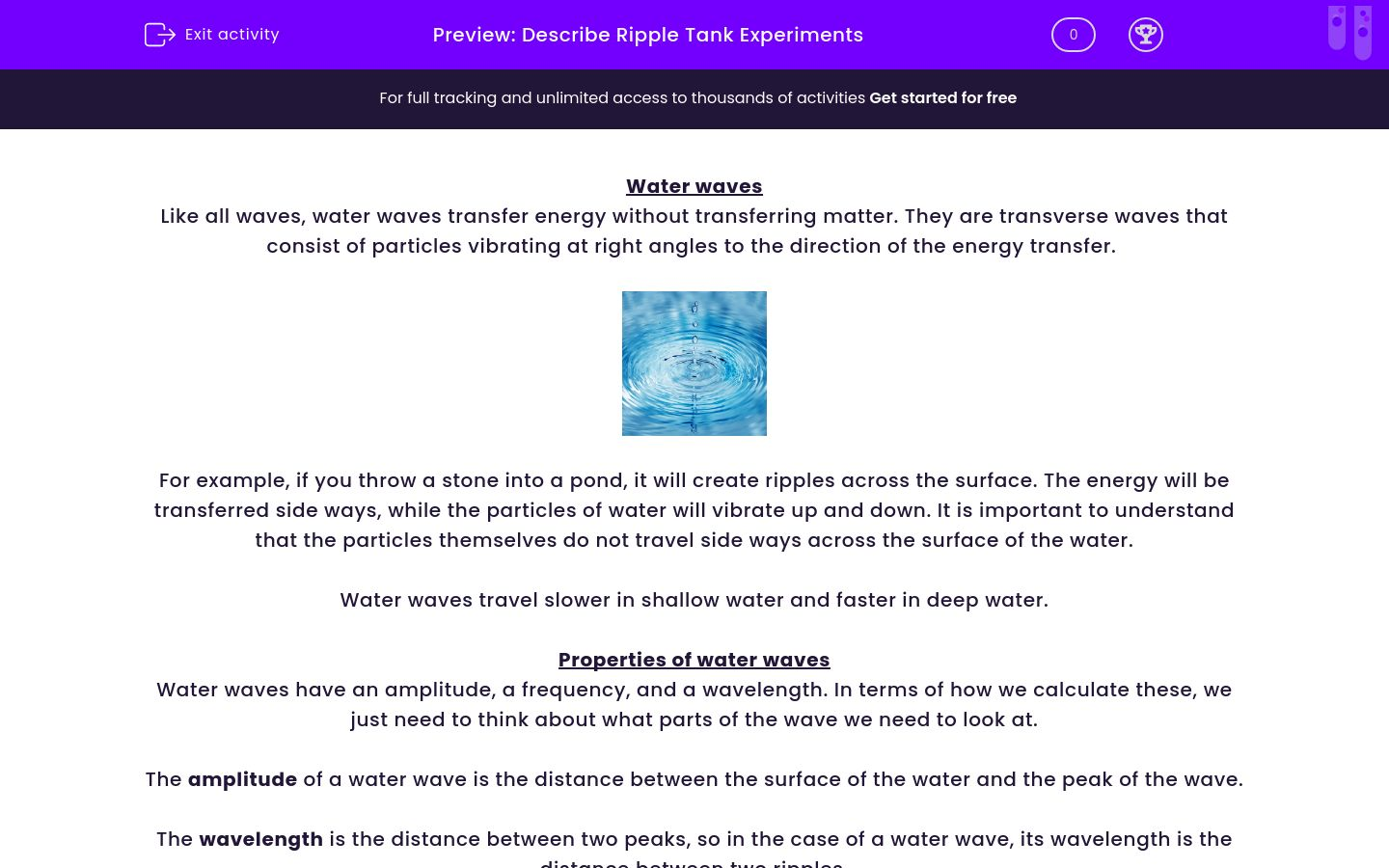 Describe Ripple Tank Experiments Worksheet - EdPlace