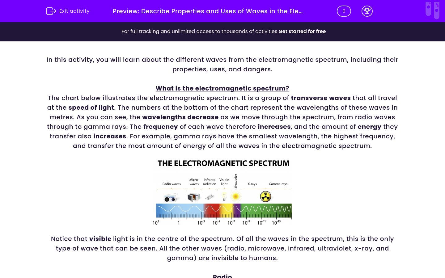 Describe Properties and Uses of Waves in the Electromagnetic Spectrum ...