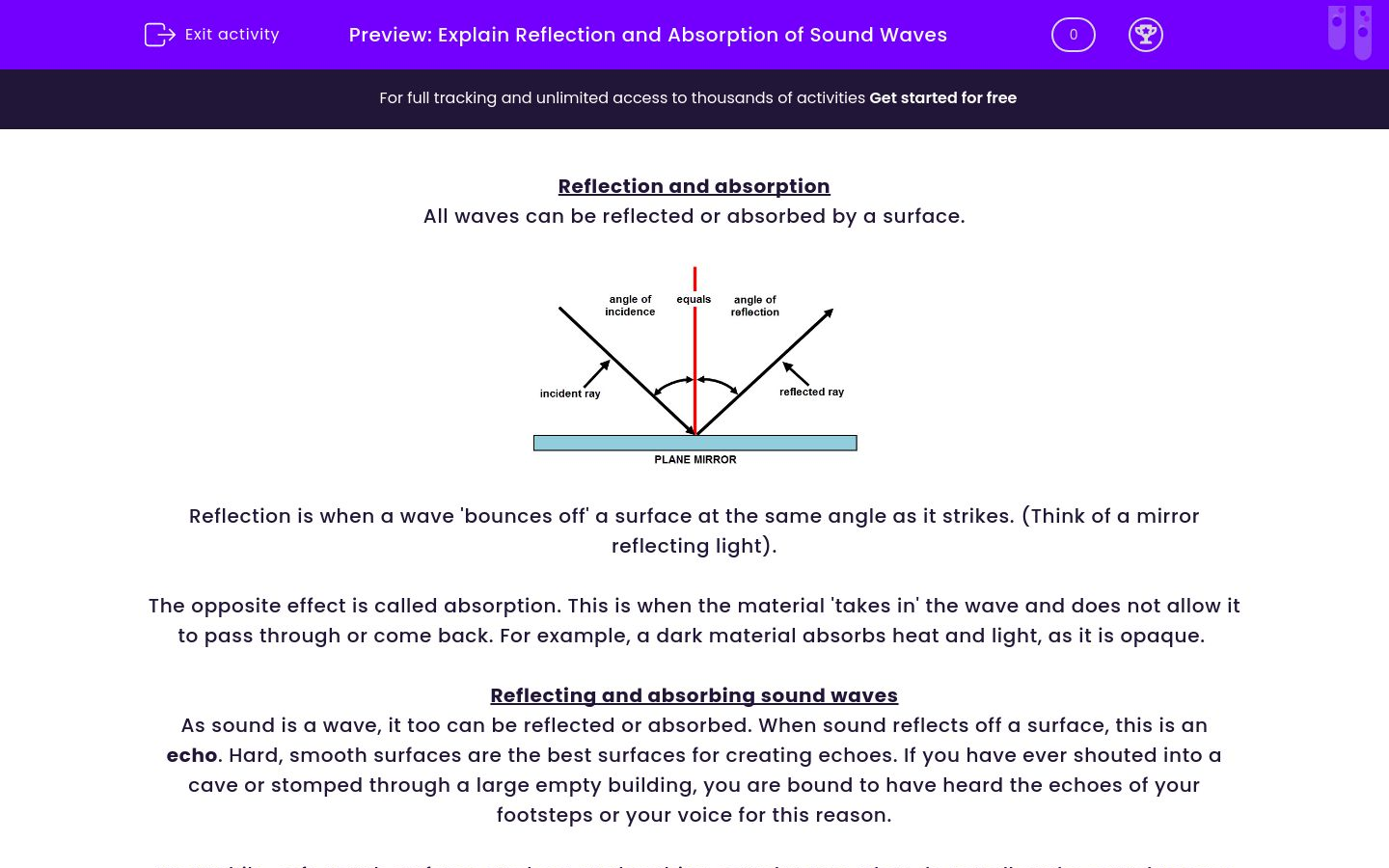 Explain Reflection and Absorption of Sound Waves Worksheet - EdPlace