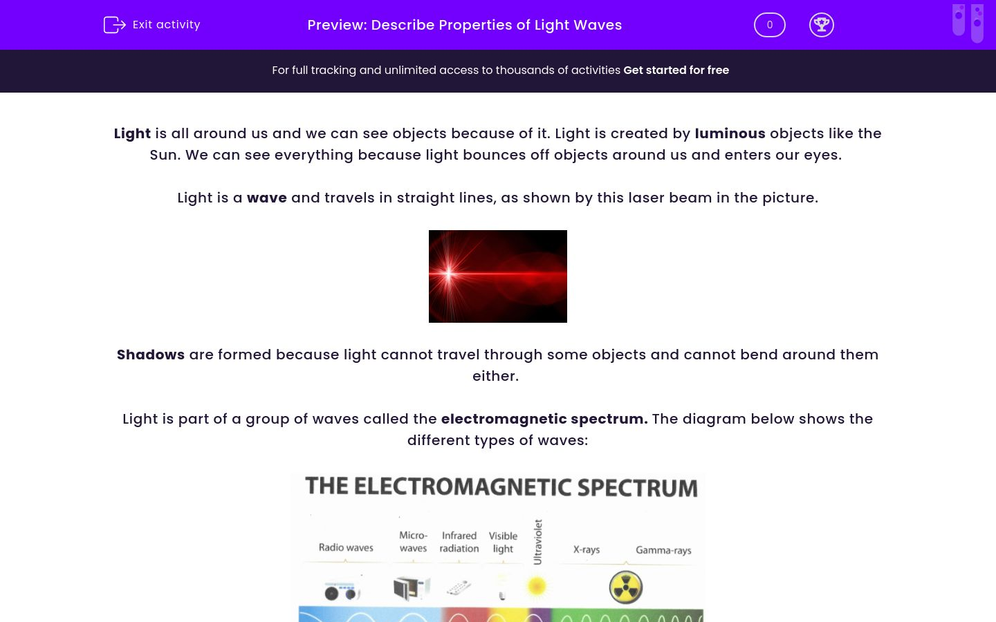 Describe Properties of Light Waves Worksheet - EdPlace