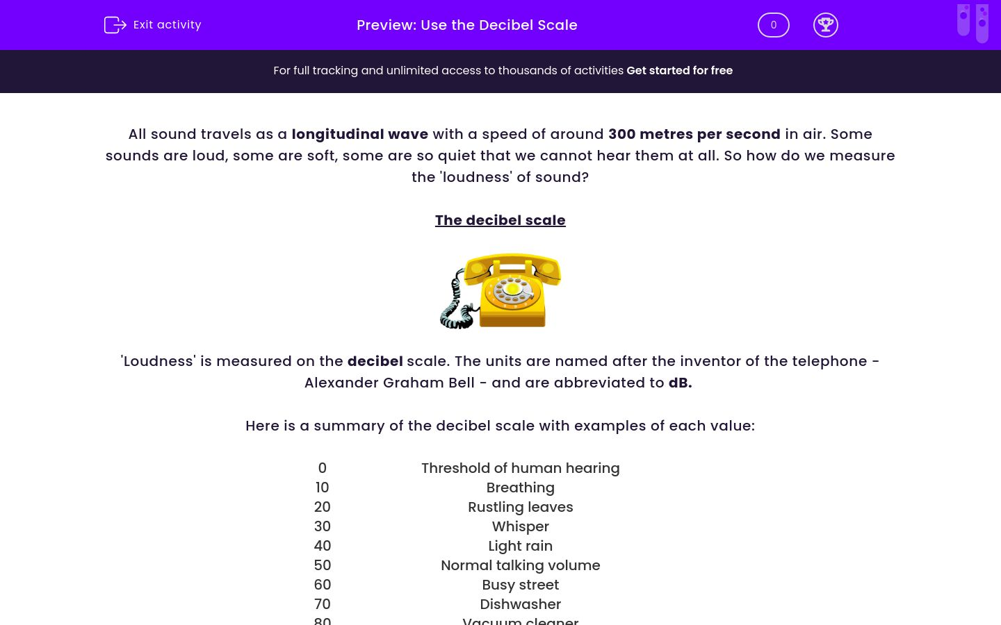 Use the Decibel Scale Worksheet - EdPlace