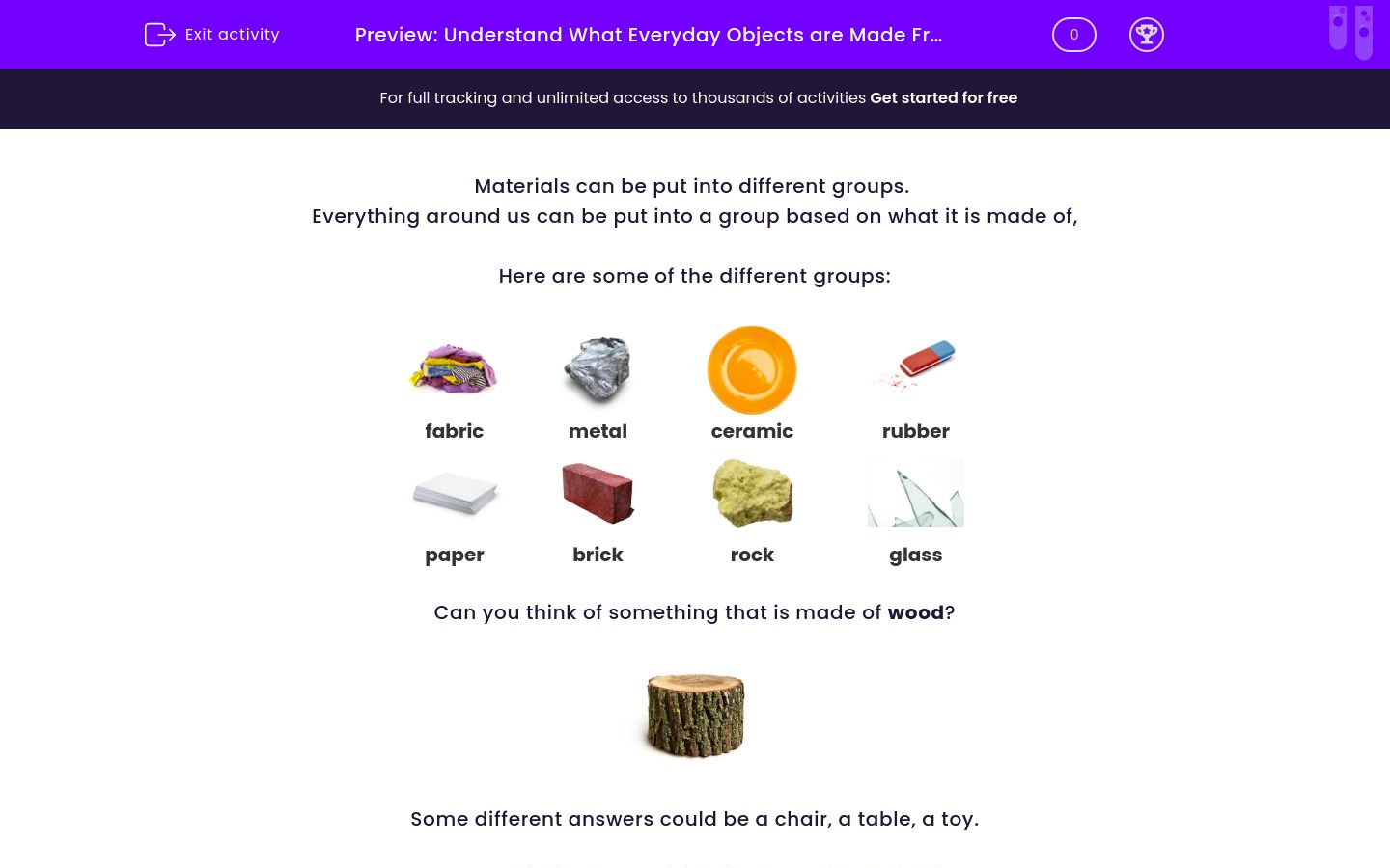Understand What Everyday Objects are Made From Worksheet - EdPlace