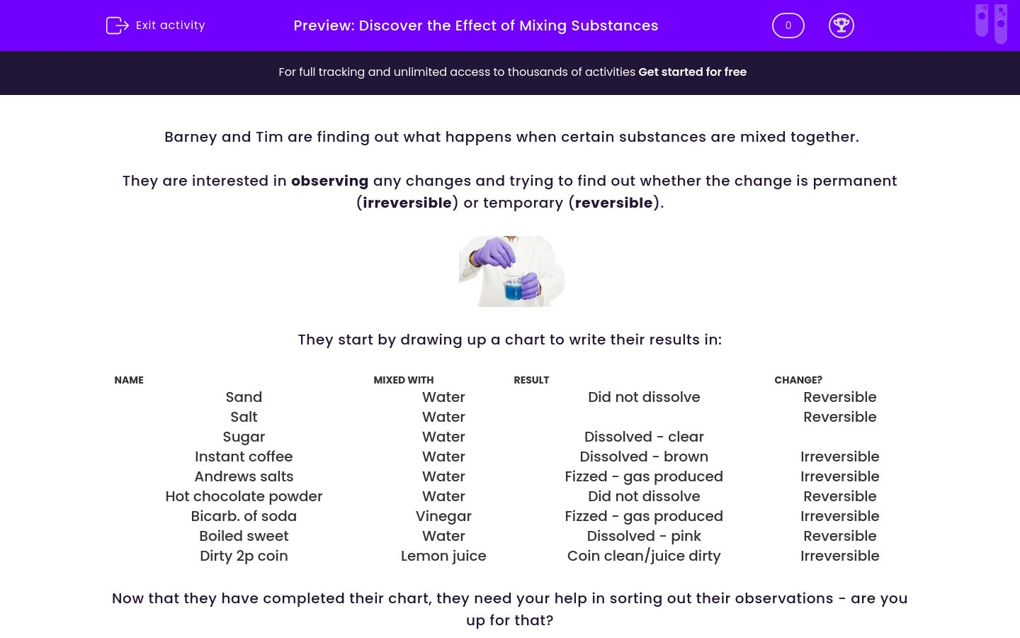 Discover the Effect of Mixing Substances Worksheet - EdPlace