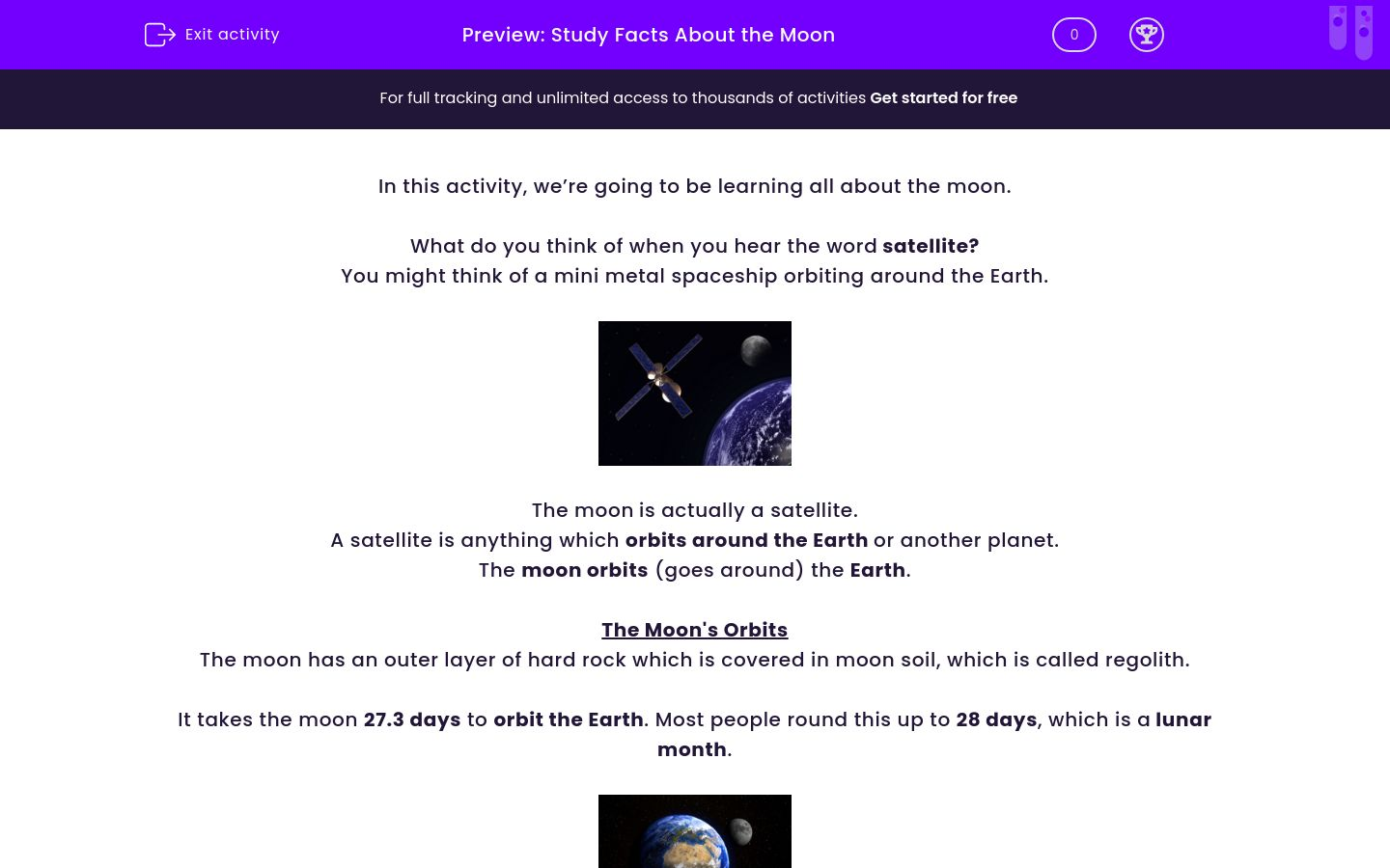 Study Facts About the Moon Worksheet - EdPlace