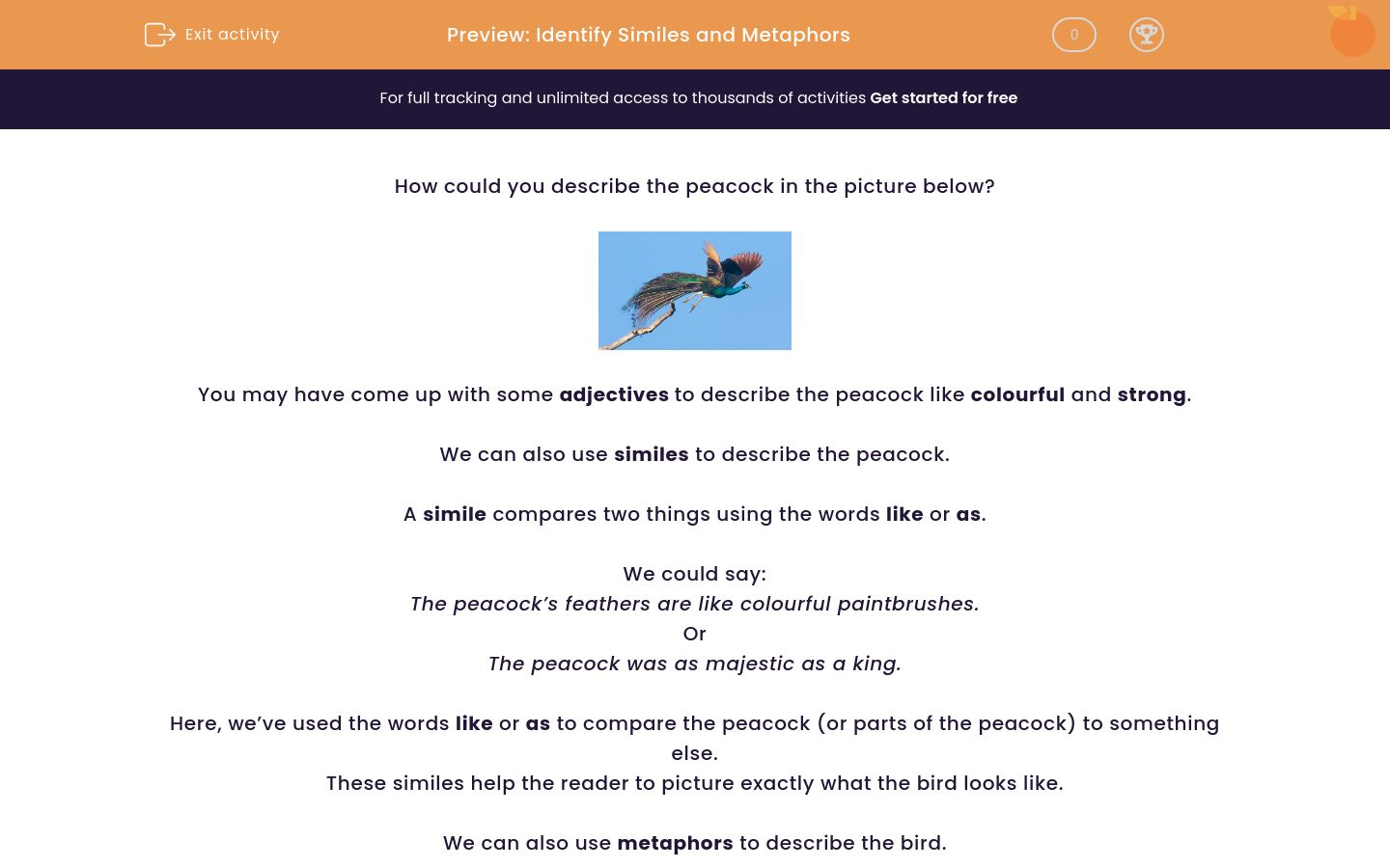 Identify Similes and Metaphors Worksheet - EdPlace