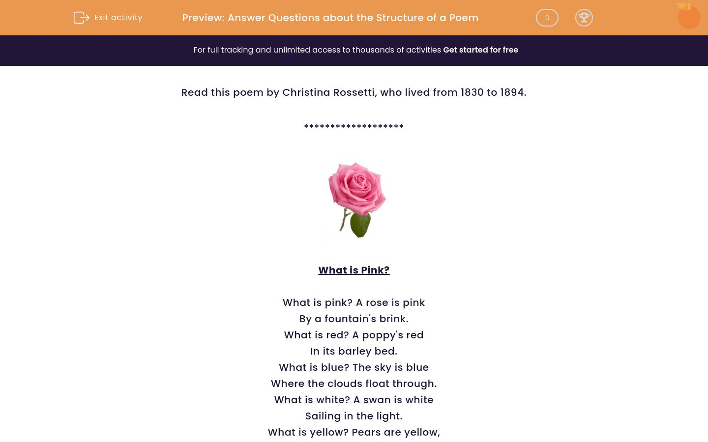 Answer Questions about the Structure of a Poem Worksheet - EdPlace