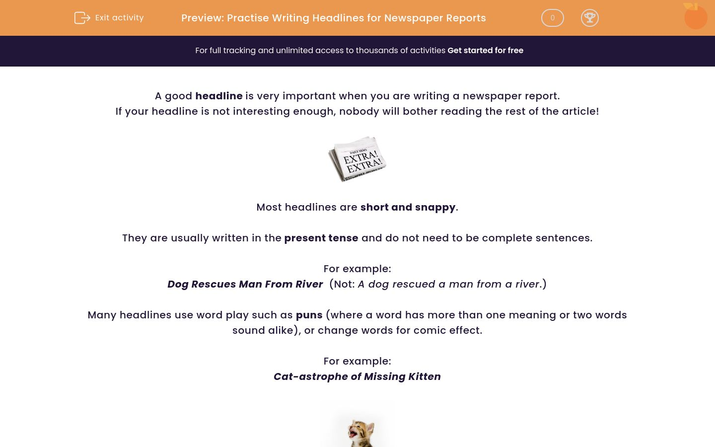 Practise Writing Headlines for Newspaper Reports Worksheet - EdPlace