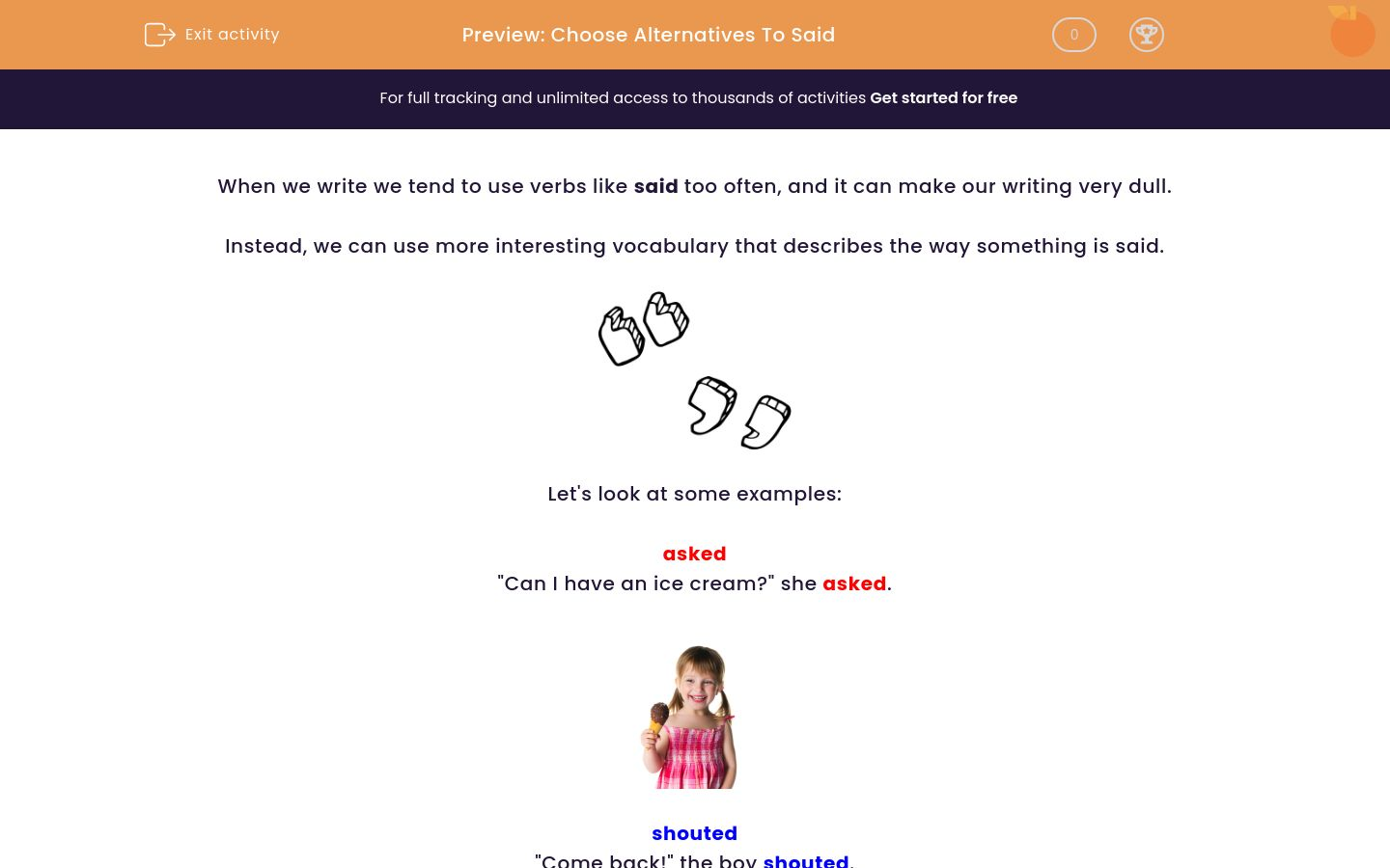 Choose Alternatives To Said Worksheet - EdPlace