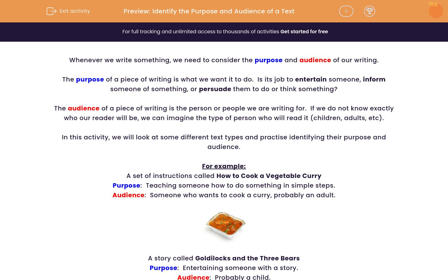 Identify the Purpose and Audience of a Text Worksheet - EdPlace